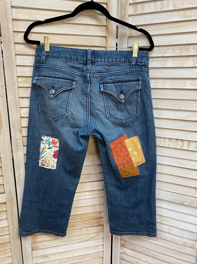 Boho Patched Up-cycled 7/8 Denim 'nas' Size 8 Hippie | Etsy