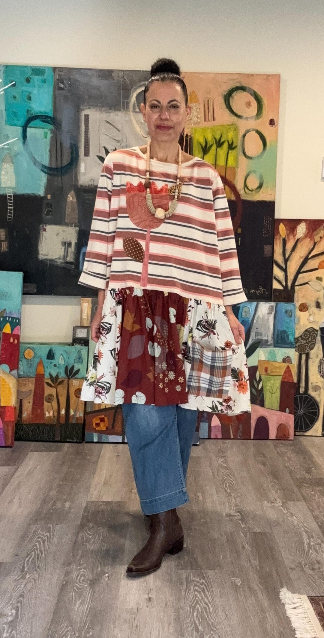 Patched Striped Knit Tunic 'rama' L-2X, Boho Farm Chic Knit Top, Fall ...