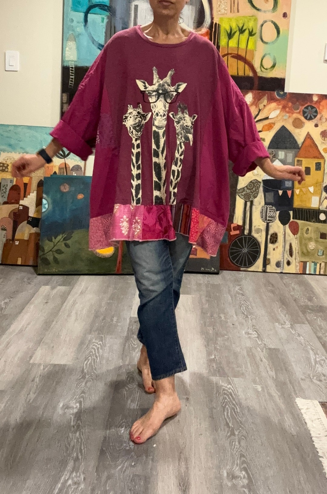 Up-cycled Funky Oversized Graphic Tunic 'ricky', Giraf Funky Top . - Etsy