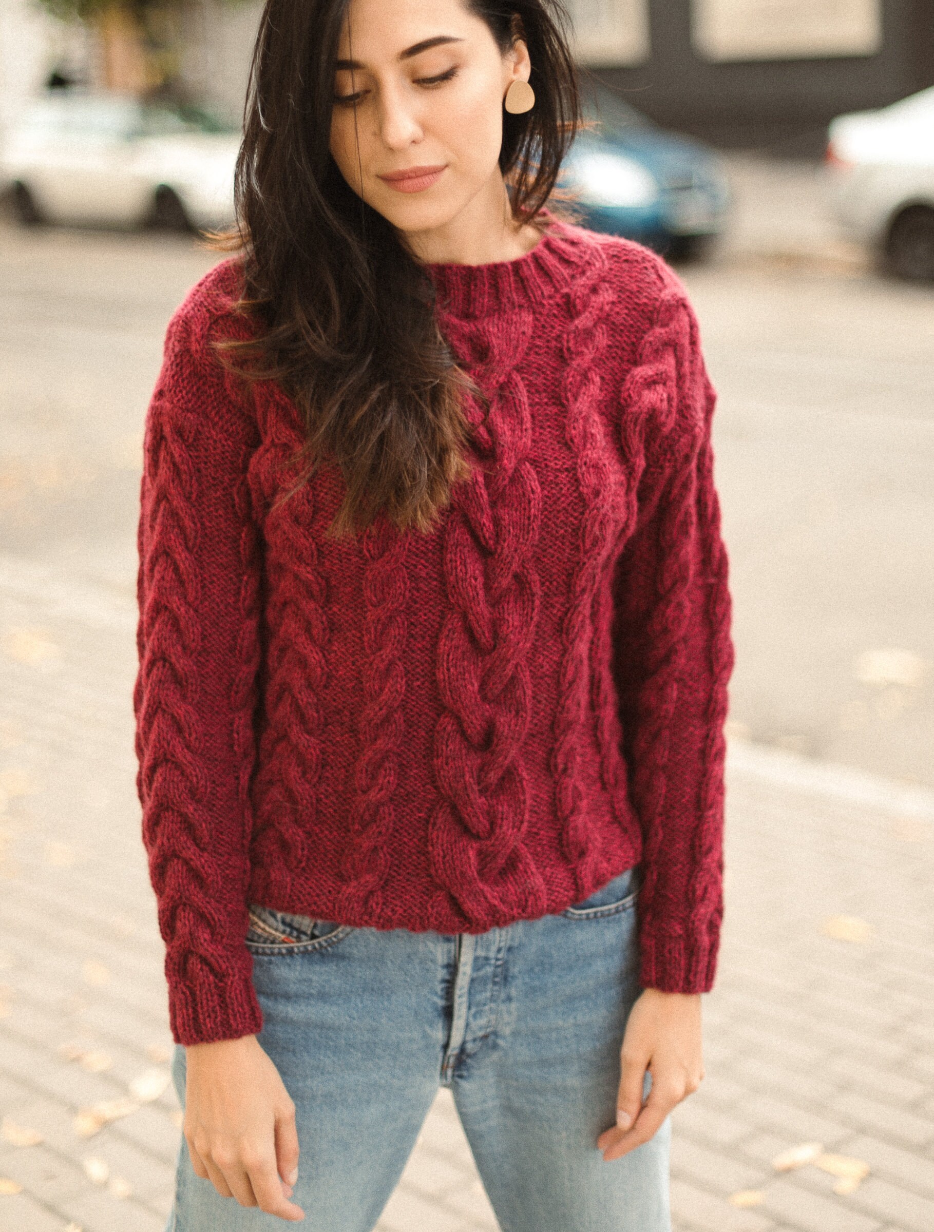 Berry Cable Knit Women Sweater. Alpaca Womens Sweater. Handknit Regular ...