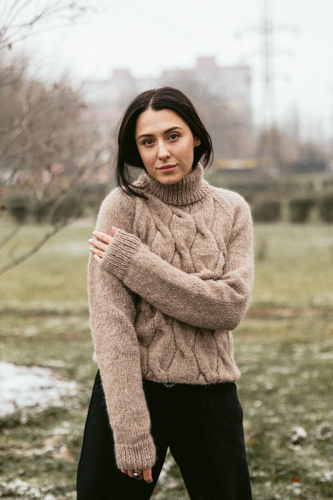 Beige Alpaca and Merino Wool Cable Women's Sweater. Alpaca Womens ...