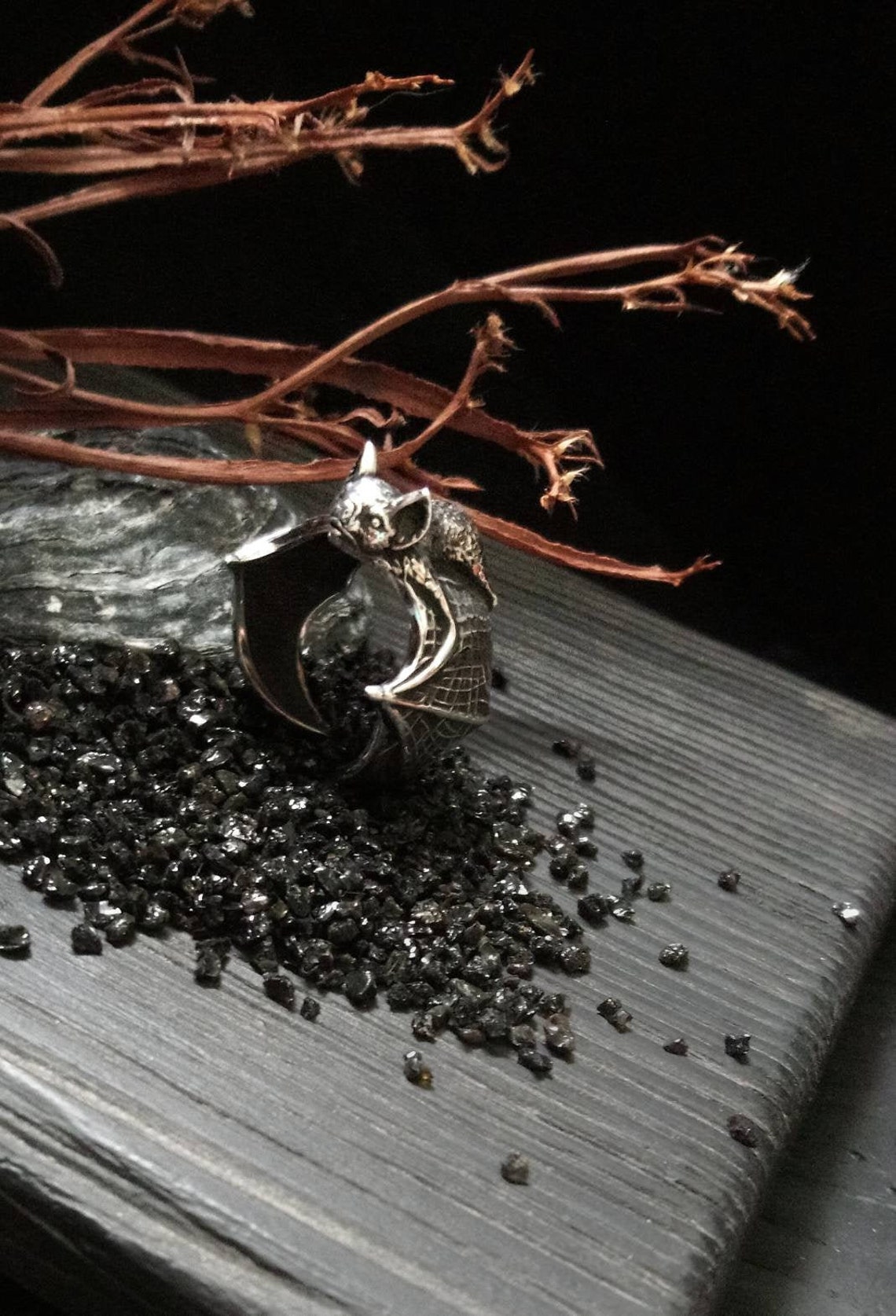 Magic Occult Jewelry Brass Bat Ring 925 Sterling Silver Animal - Etsy