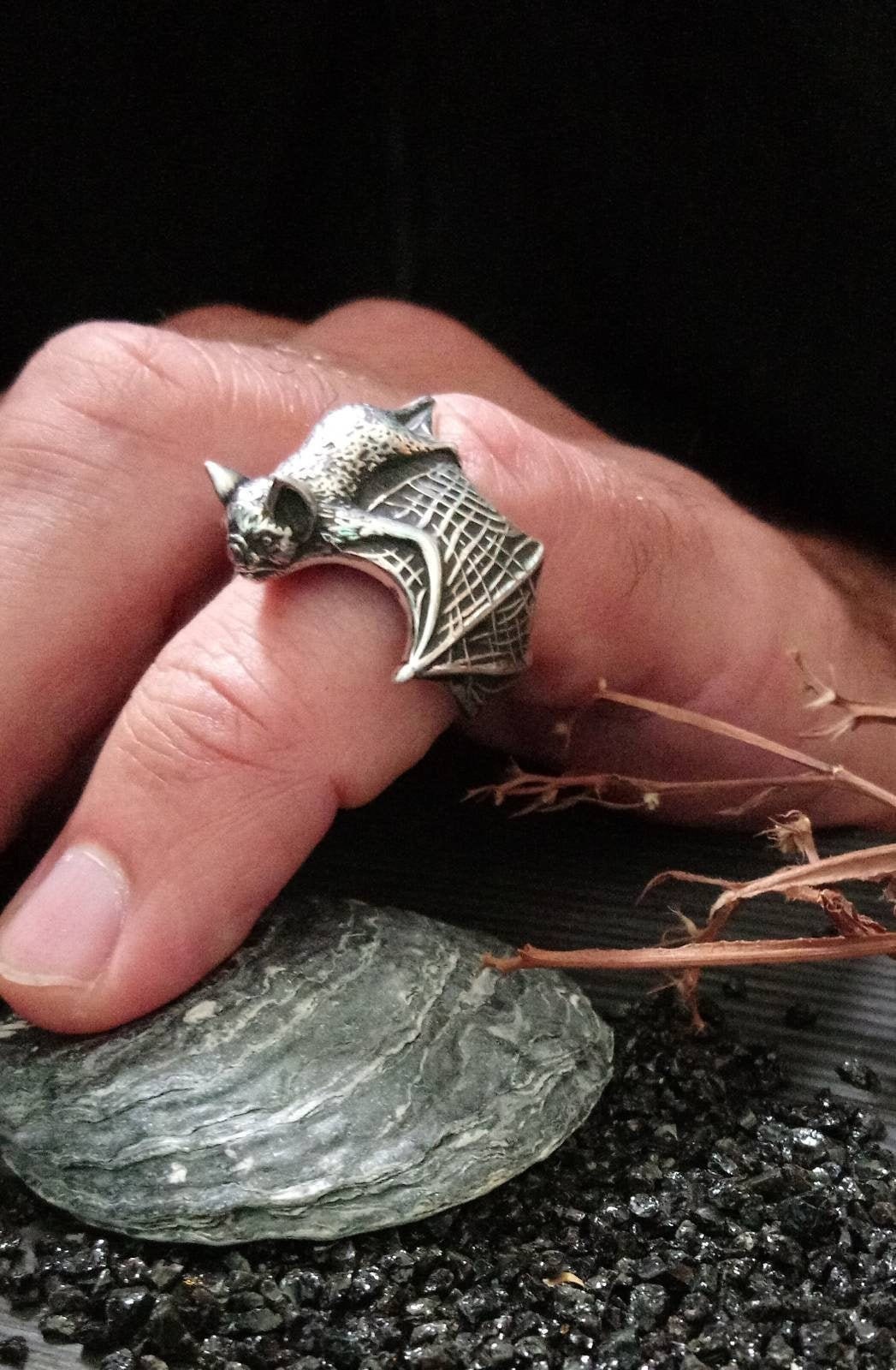 Magic Occult Jewelry Brass Bat Ring 925 Sterling Silver Animal Ring ...