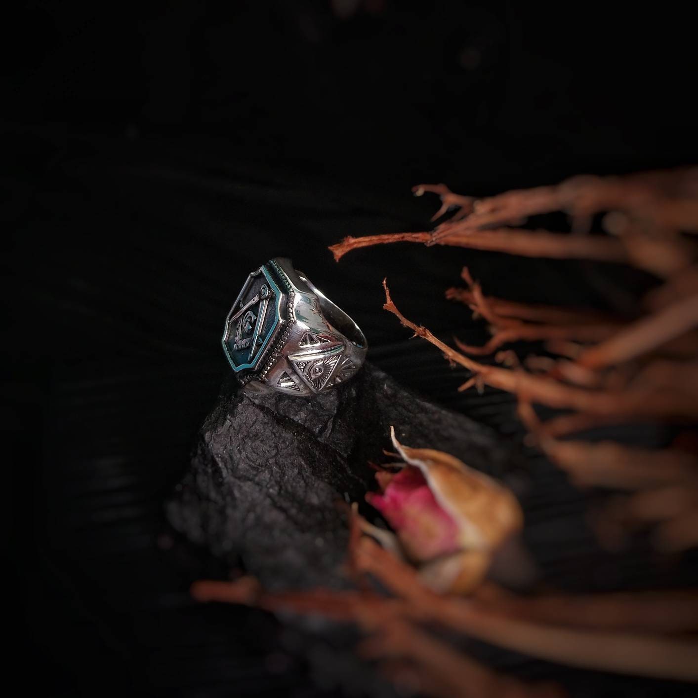 Mens Masonic Ring Freemasonry 925 Sterling Silver Rings All Seeing Eye ...