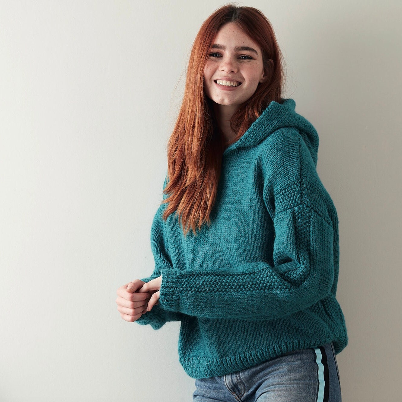 Hoodie Knitting Pattern for Women, Intermediate Knitted Hooded Sweater ...