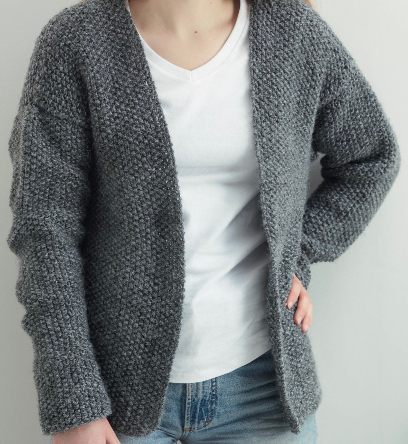 Easy Cardigan Knitting Pattern PDF Beginners Womens - Etsy