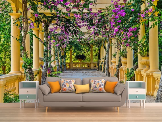 Wallpaper Mural Terrace With Flowers Wall Art Wall Mural - Etsy