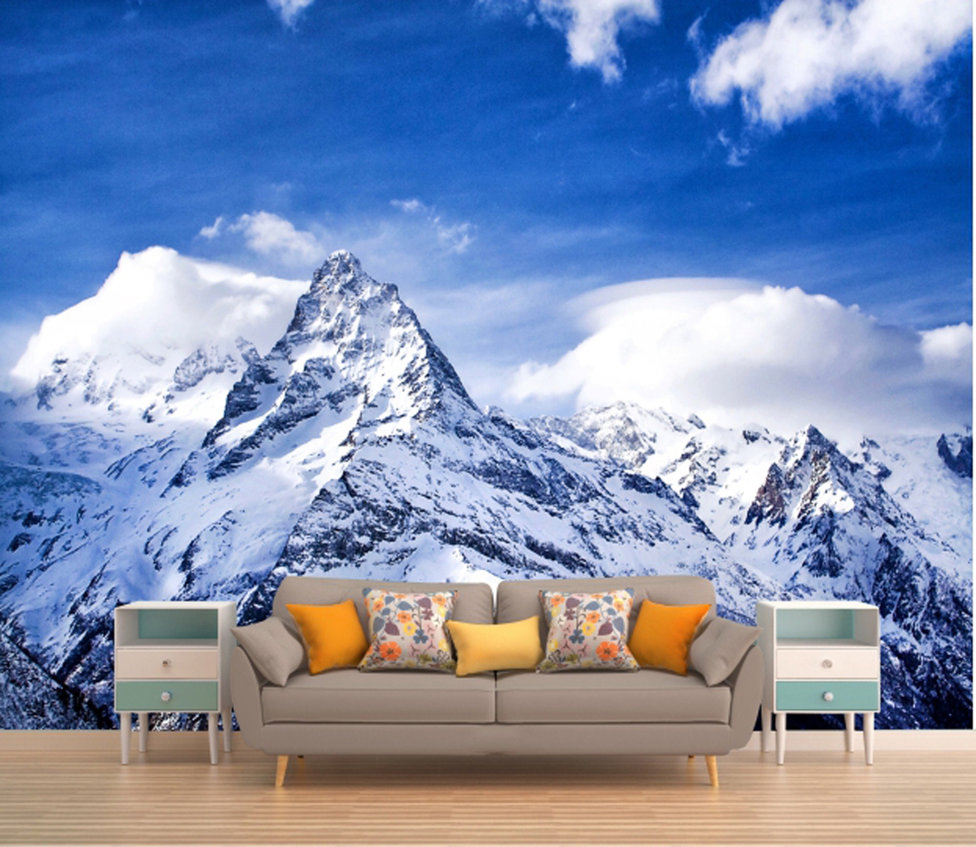 Wallpaper Mural Snowy Mountain Landscape Wall Art Wall Mural | Etsy