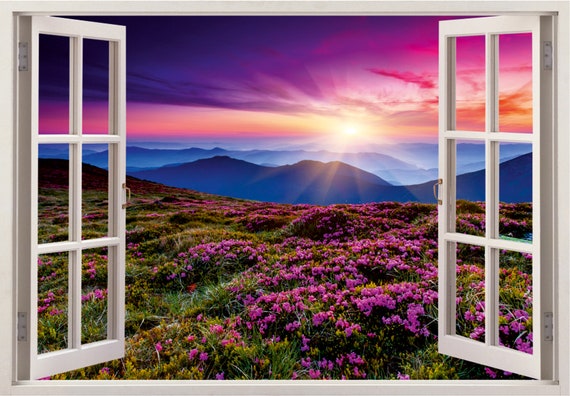 3D Window View Sunset Landscape Wall Mural 3d Window Wall | Etsy