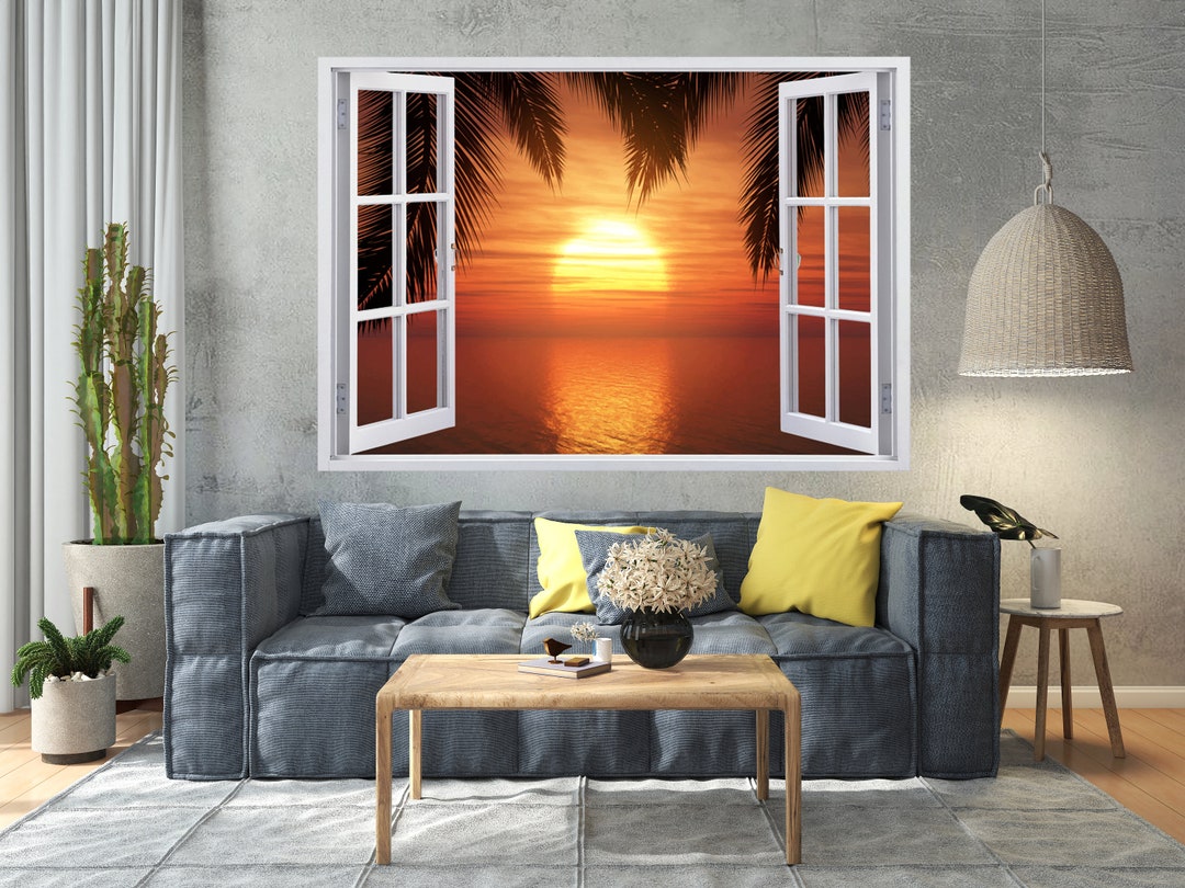3D Window Sunset Self Adhesive Vinyl, Wall Mural, 3d Window Decal ...