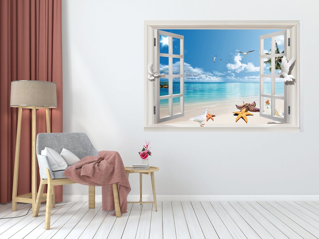 3D Window Summer Style Seascape Window Scenery Mural I 3D Window Ocean ...