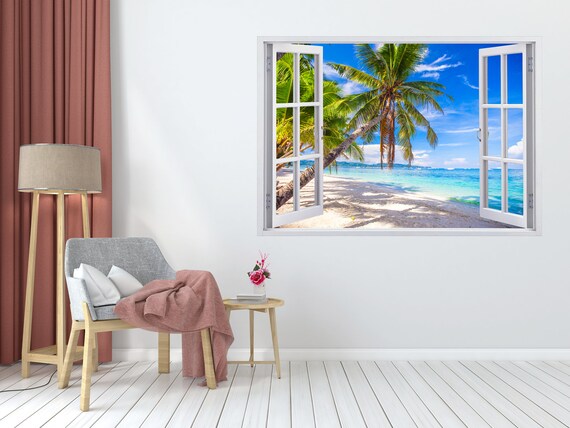 3D Window Blue Ocean Side Landscape Self Adhesive Vinyl Wall | Etsy