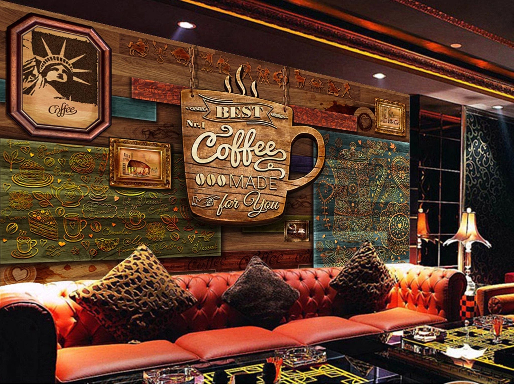 Wallpaper Vintage Effective Cafe Bar Wall Art Wall Mural | Etsy