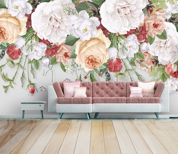 Vintage Watercolor Rose Wallpaper II Rose and Flowers Dutch - Etsy