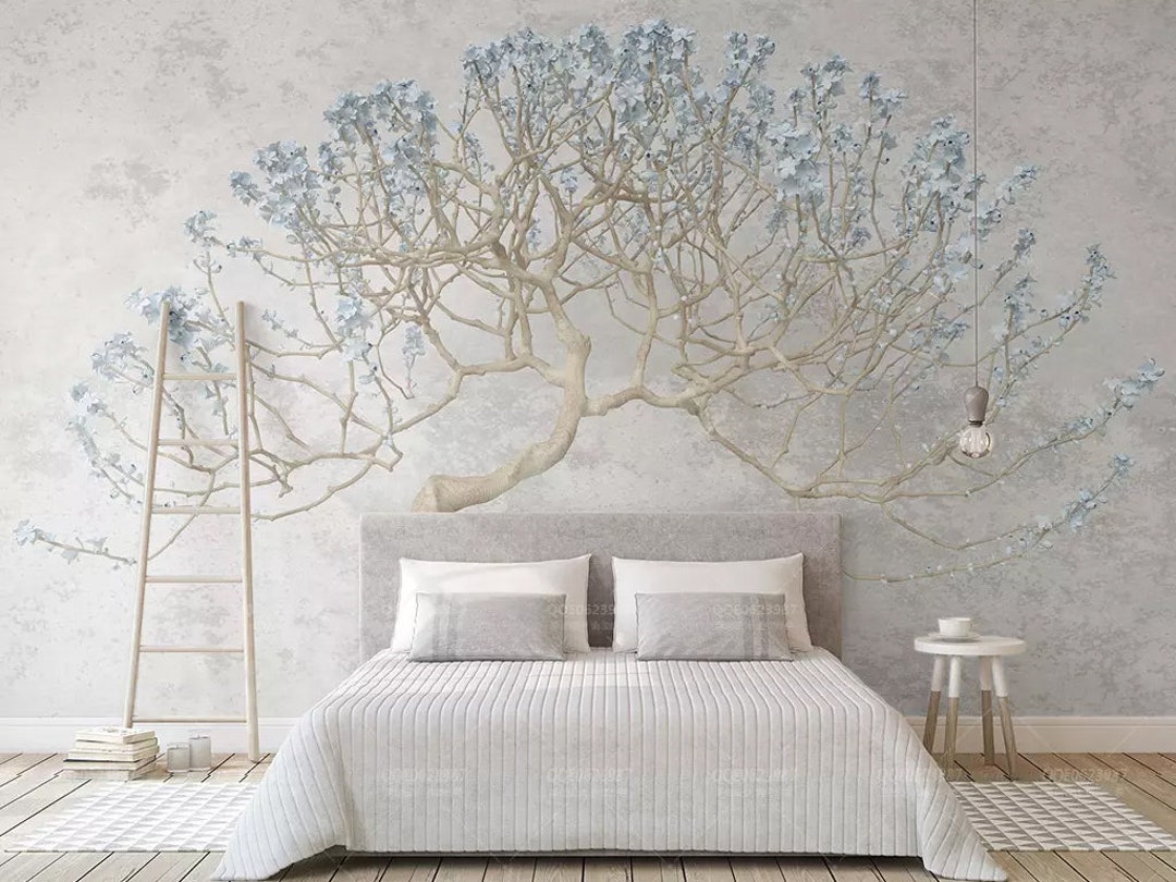 Wallpaper Mural Scandinavian Nordic Tree With Flowers Wall Art, Wall ...