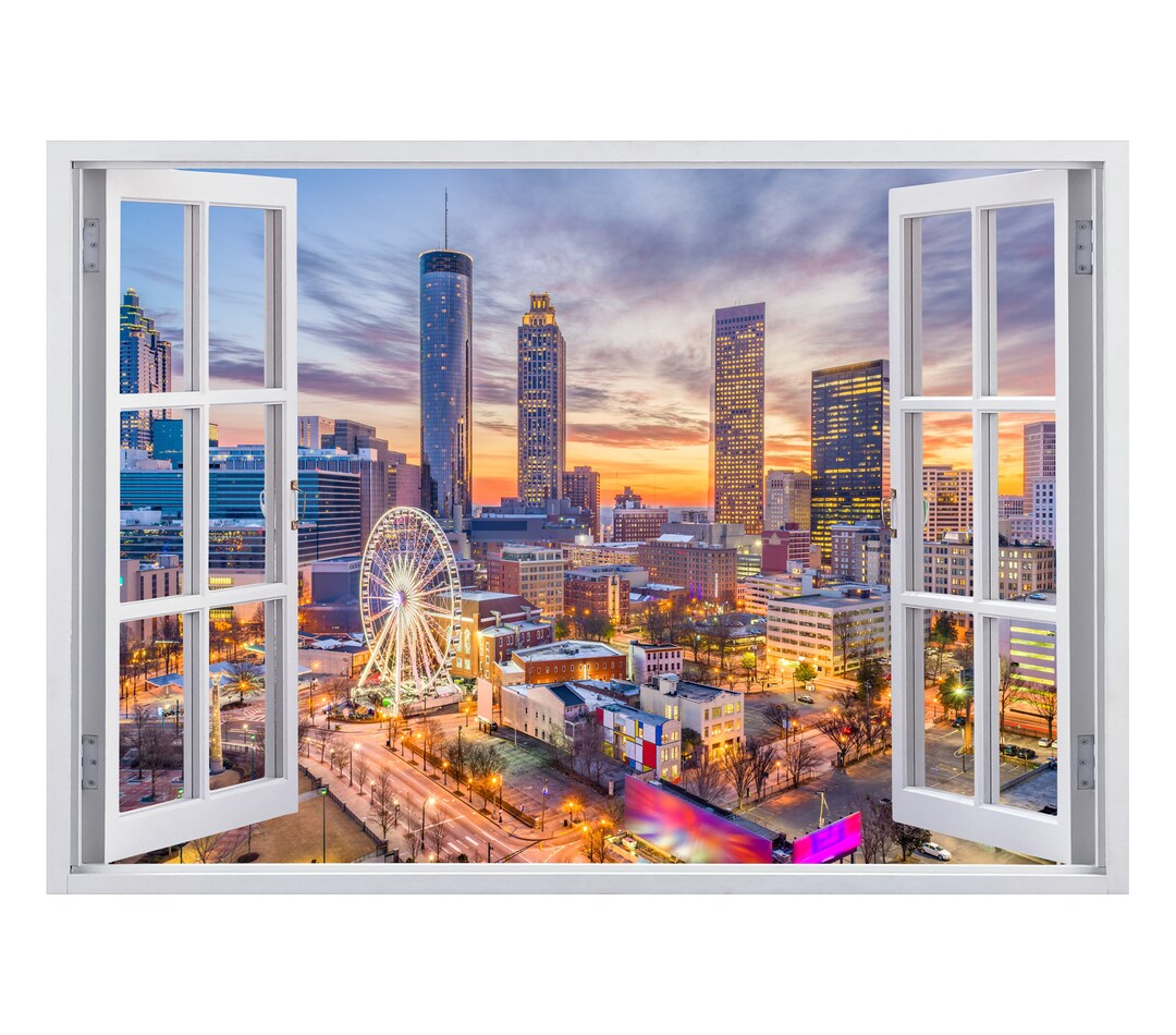 Atlanta, Georgia Skyline Fake Window Wall Decal, Atlanta Cityscape Fake ...