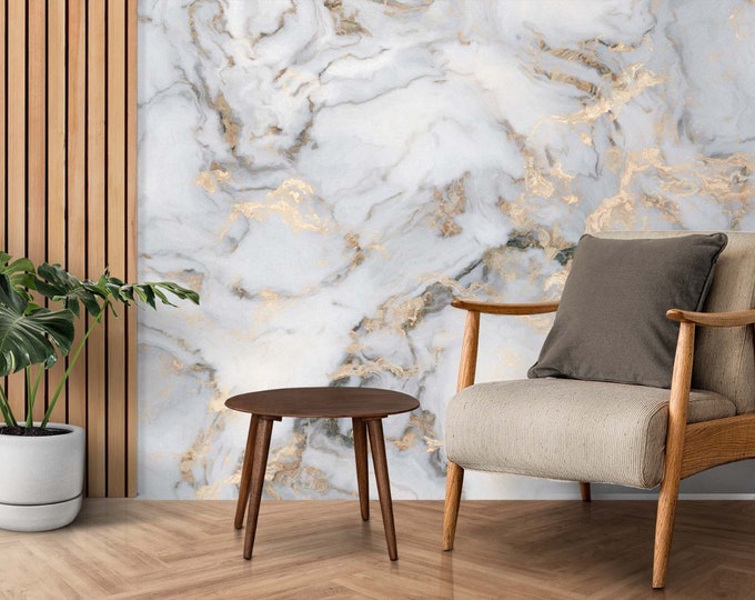 White and Gray Acrylic Marble Texture Wallpaper, Abstract Gold ...