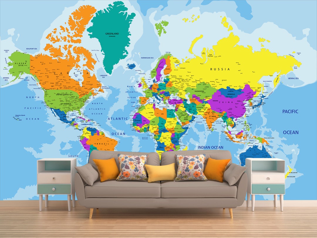 Wallpaper Mural World Map Wall Mural - Etsy