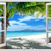 3D Window Effect Beach and Ocean Seascape Self Adhesive Vinyl, Wall ...