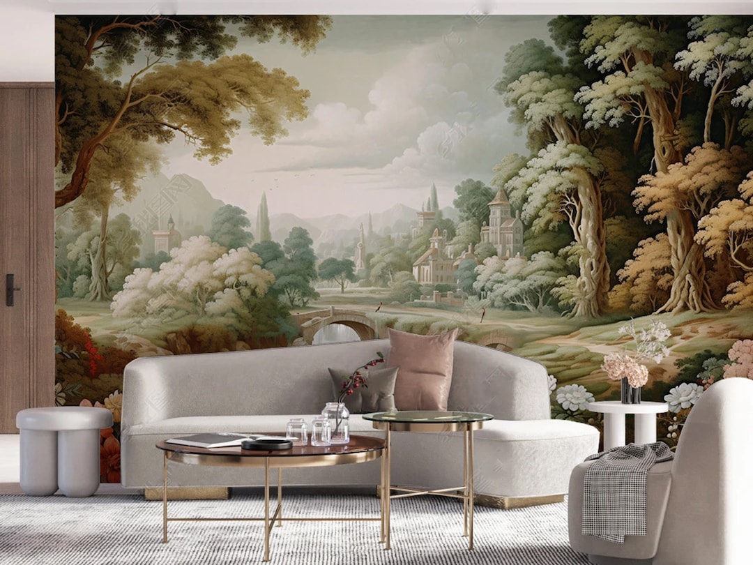 Forest Landscape Wallpaper Mural, Vintage Forest Mural Wallpaper ...