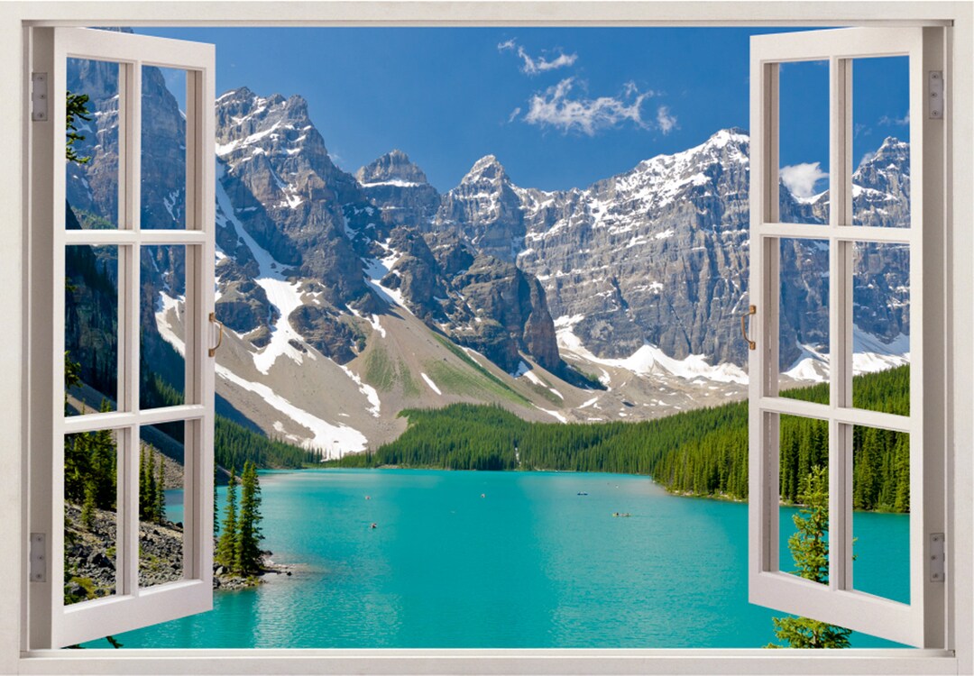 3D Window View Lake and Forest Landscape, Wall Mural, 3d Window Wall ...