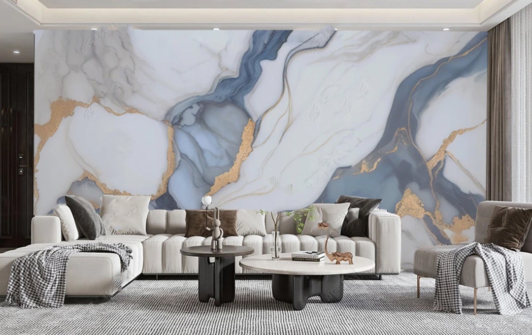 Sea Blue Marble Peel and Stick Wallpaper, Luxury Marble Peel and Stick ...