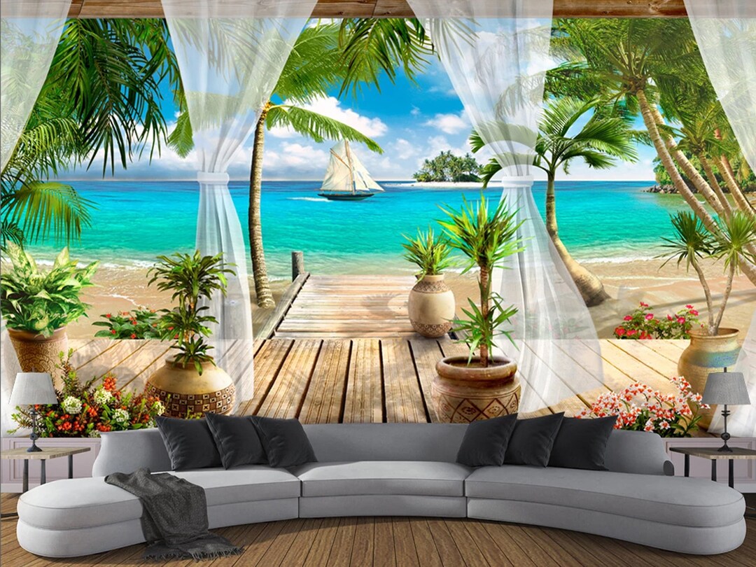 Wallpaper Balcony Sea View Wall Art, Wall Mural - Etsy