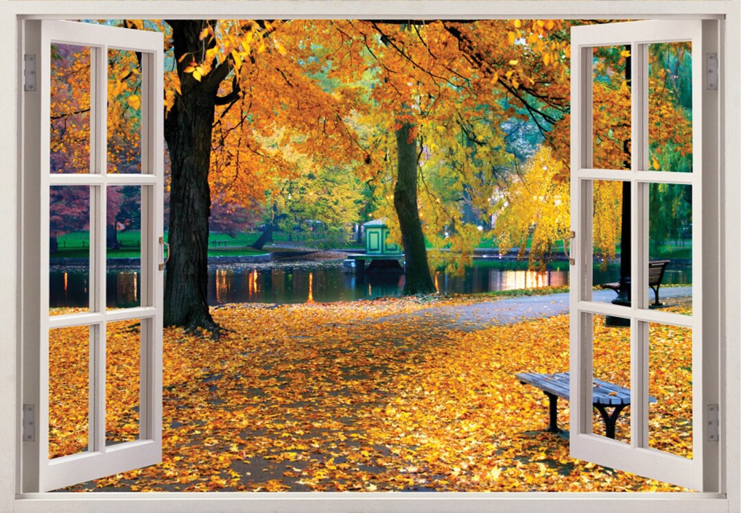 3D Window View Lake and Forest Landscape, Wall Mural, 3d Window Wall ...