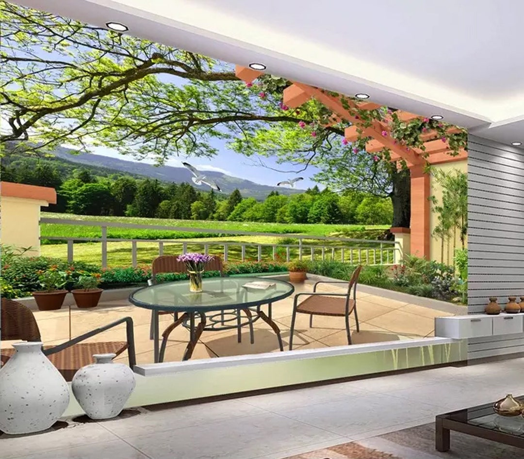 Wallpaper Balcony and View Wall Art, Wall Mural - Etsy