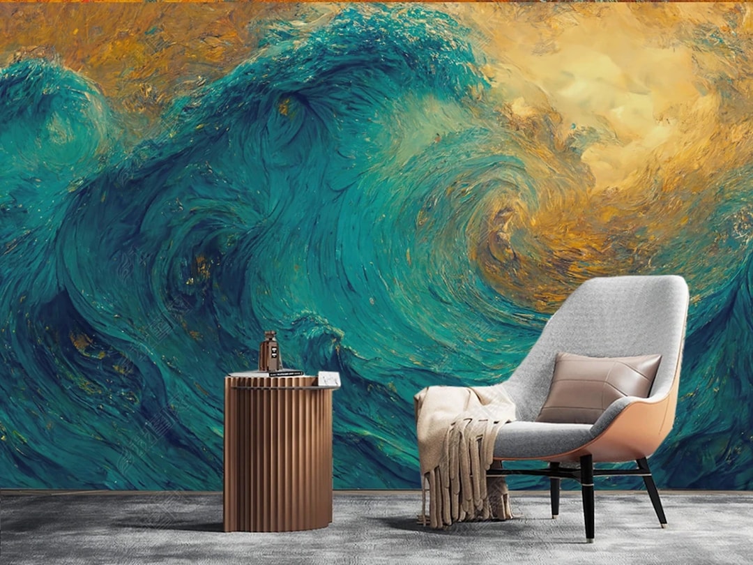 Abstract Ocean Waves Wallpaper, Watercolor Abstract Art Wallpaper - Etsy