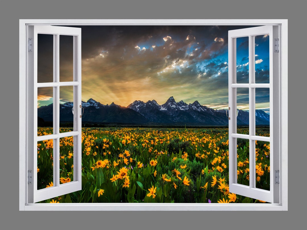 Grand Teton Fake Window Wall Decal, Grand Teton View Fake Window Decal ...