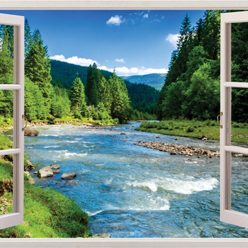 3D Window View River and Forest Landscape Wall Mural 3d - Etsy