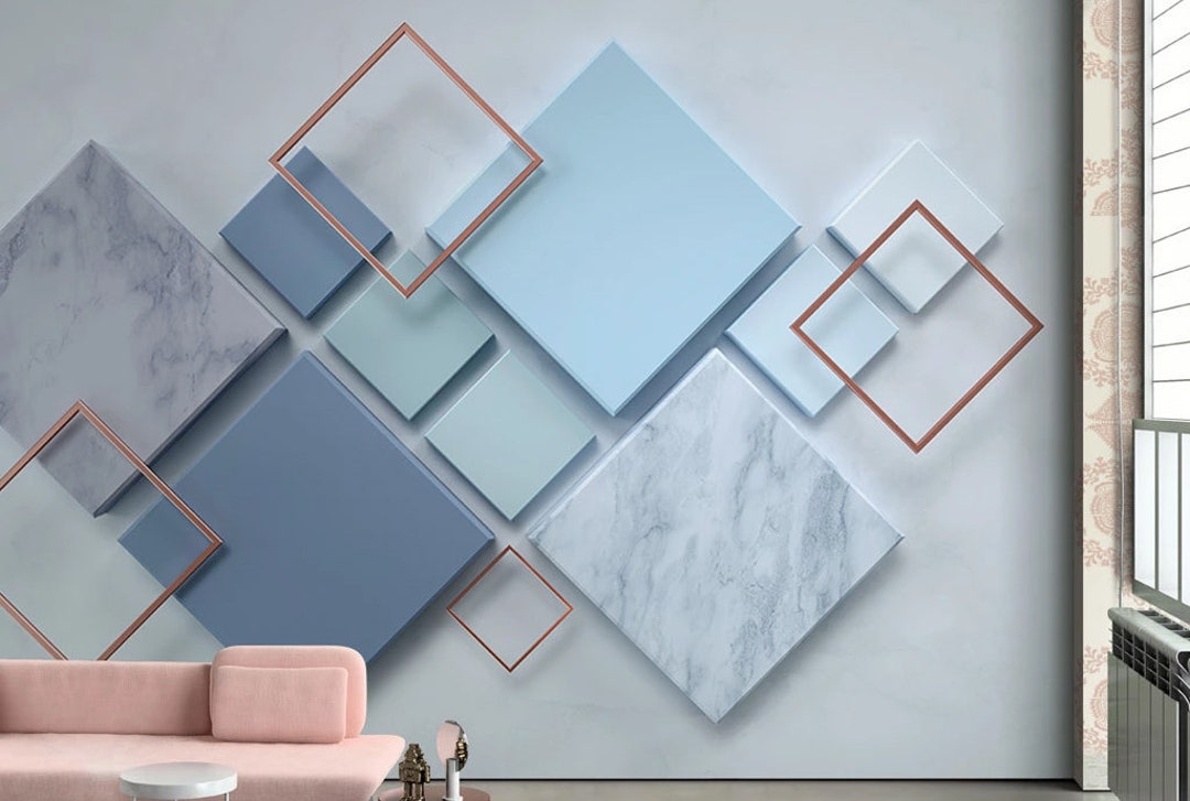 Wallpaper Mural Geometric Square Marble Mosaic Wall Art Wall - Etsy