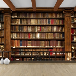 Wallpaper Library Wall Art, Wall Mural, Fine Art Background - Etsy