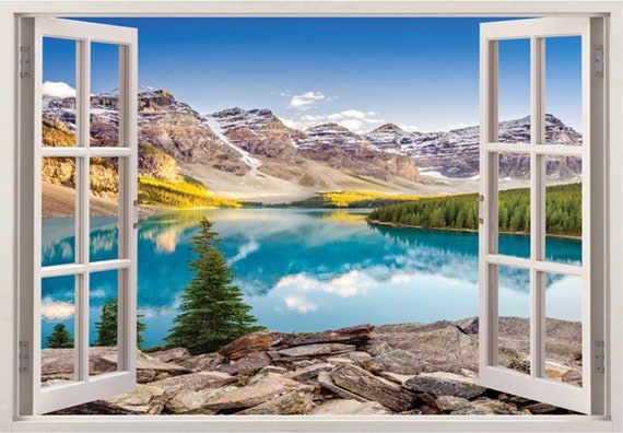 3D Window View Lake and Forest Landscape Wall Mural 3d | Etsy