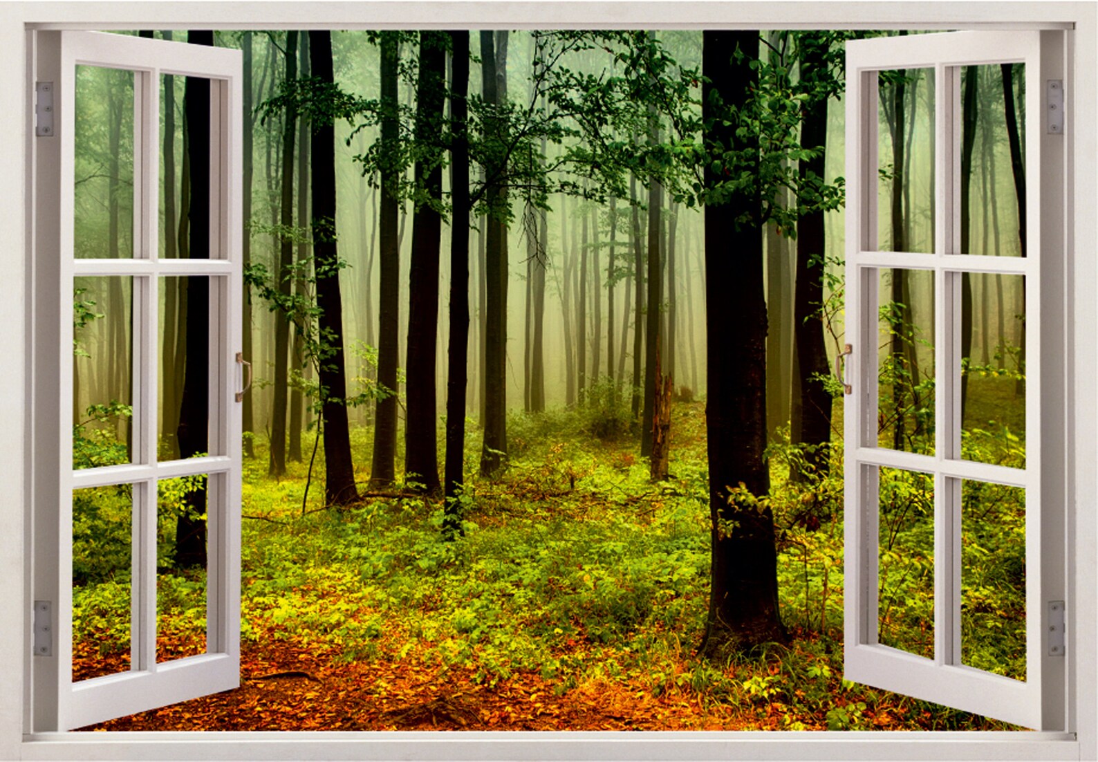 3D Window View Forest Landscape, Wall Mural, 3d Window Wall Decal, Fake ...