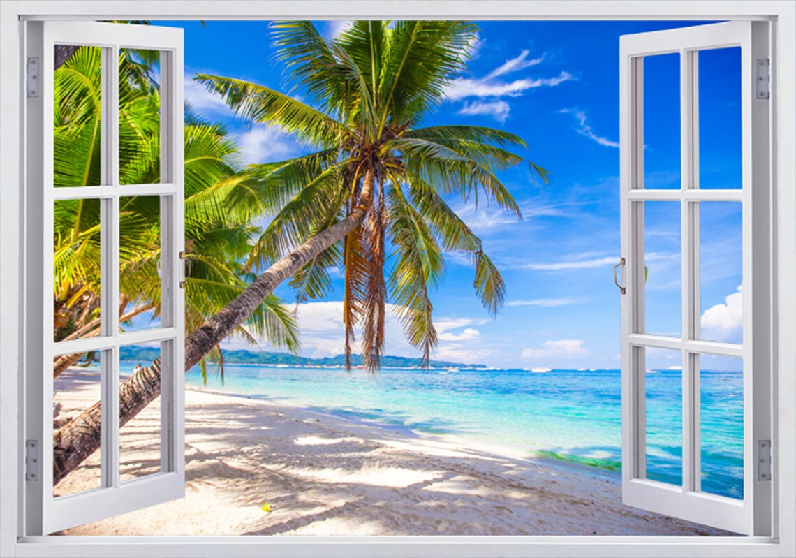 3D Window Blue Ocean Side Landscape Self Adhesive Vinyl Wall | Etsy
