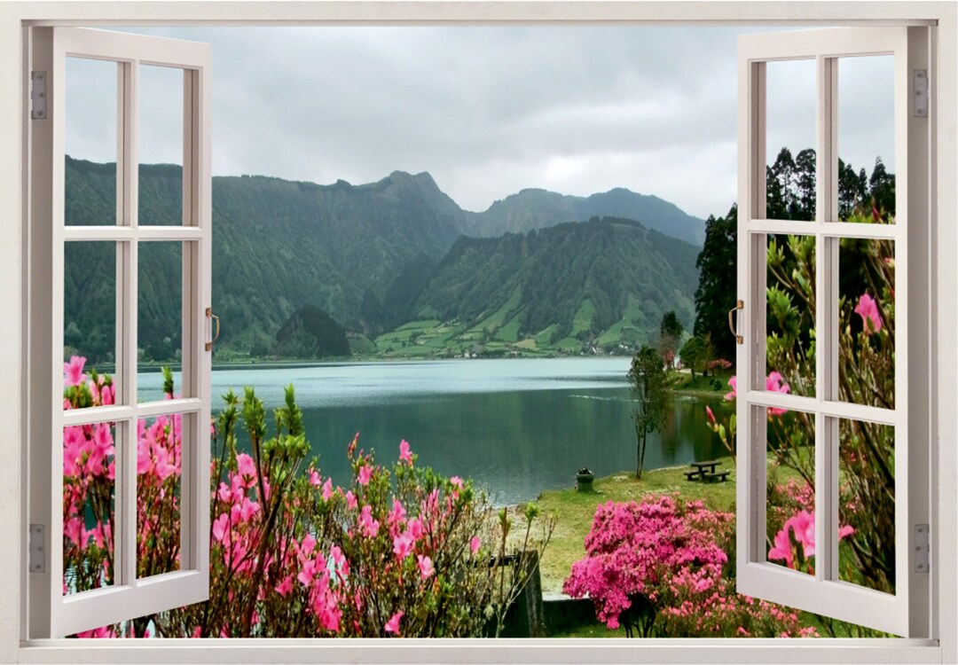 3D Window View Lake and Forest Landscape, Wall Mural, 3d Window Wall ...