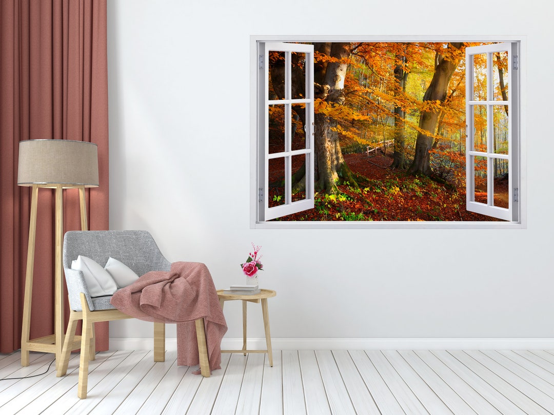 3D Window Forest Landscape Self Adhesive Vinyl, Wall Mural, 3d Window ...