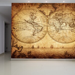 Wallpaper Mural Vintage World Map Wall Mural - Etsy