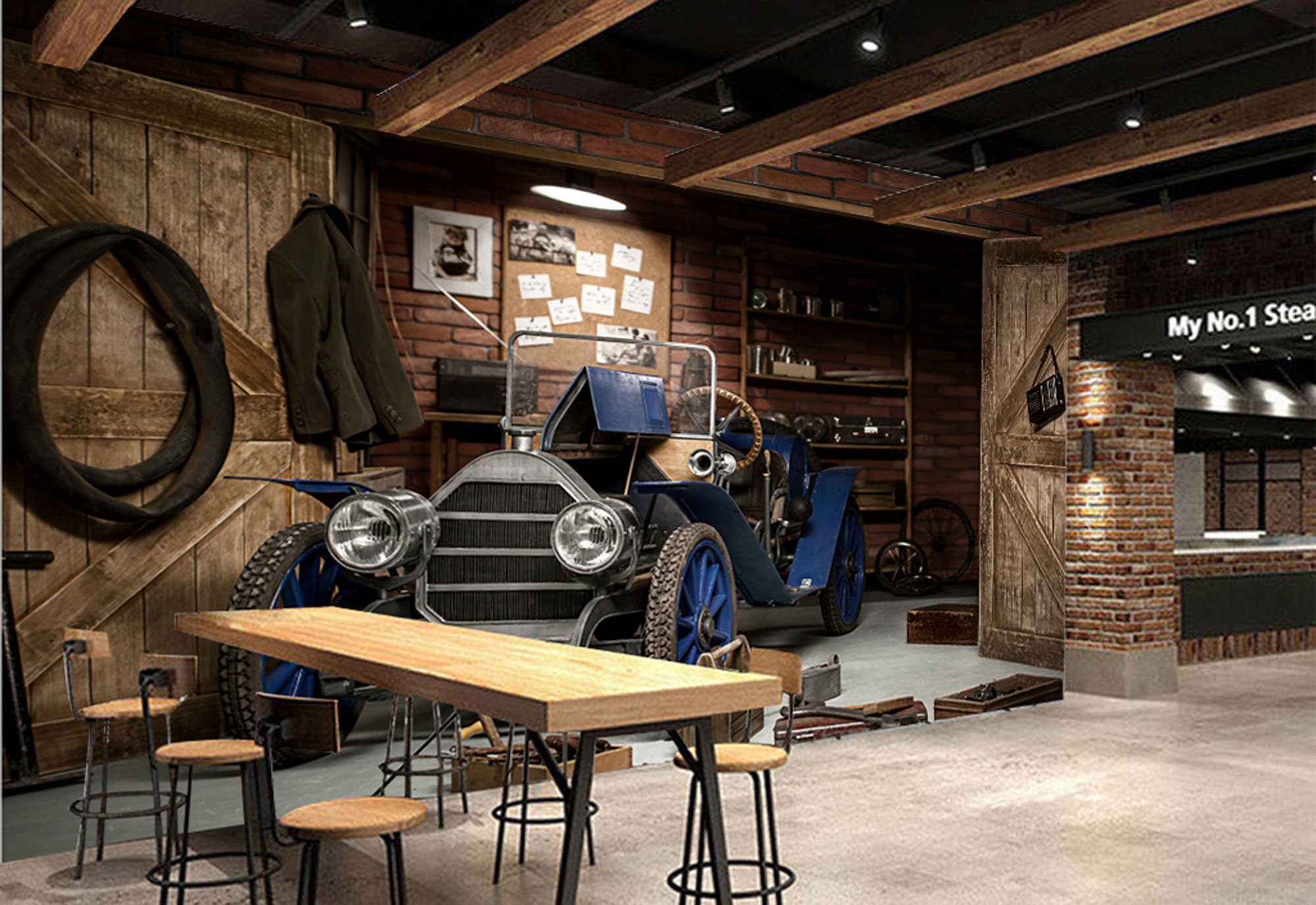 Retro Car 3D Wallpaper: Vintage Garage Wall Mural - Etsy