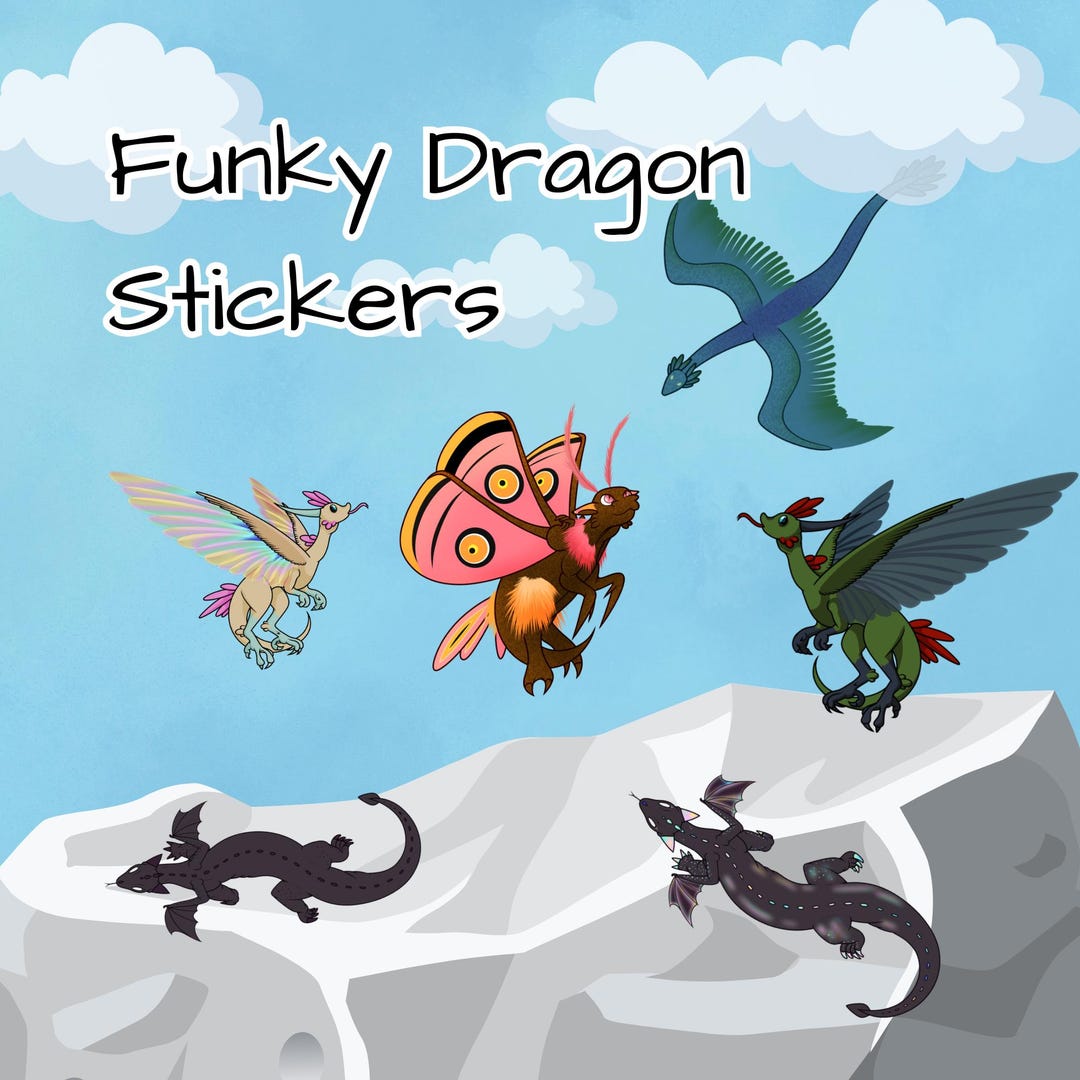 Funky Dragon Glossy Vinyl Stickers - Artwork - Etsy