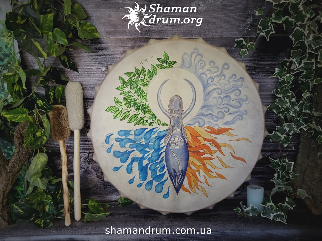 Shaman Drum Gaia 4 Elements With Nymph Handle Large Size, Schamanen ...