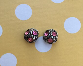 Pink Clip on Earrings Filigree Teardrop Dangle Clip Earrings Medallion ...