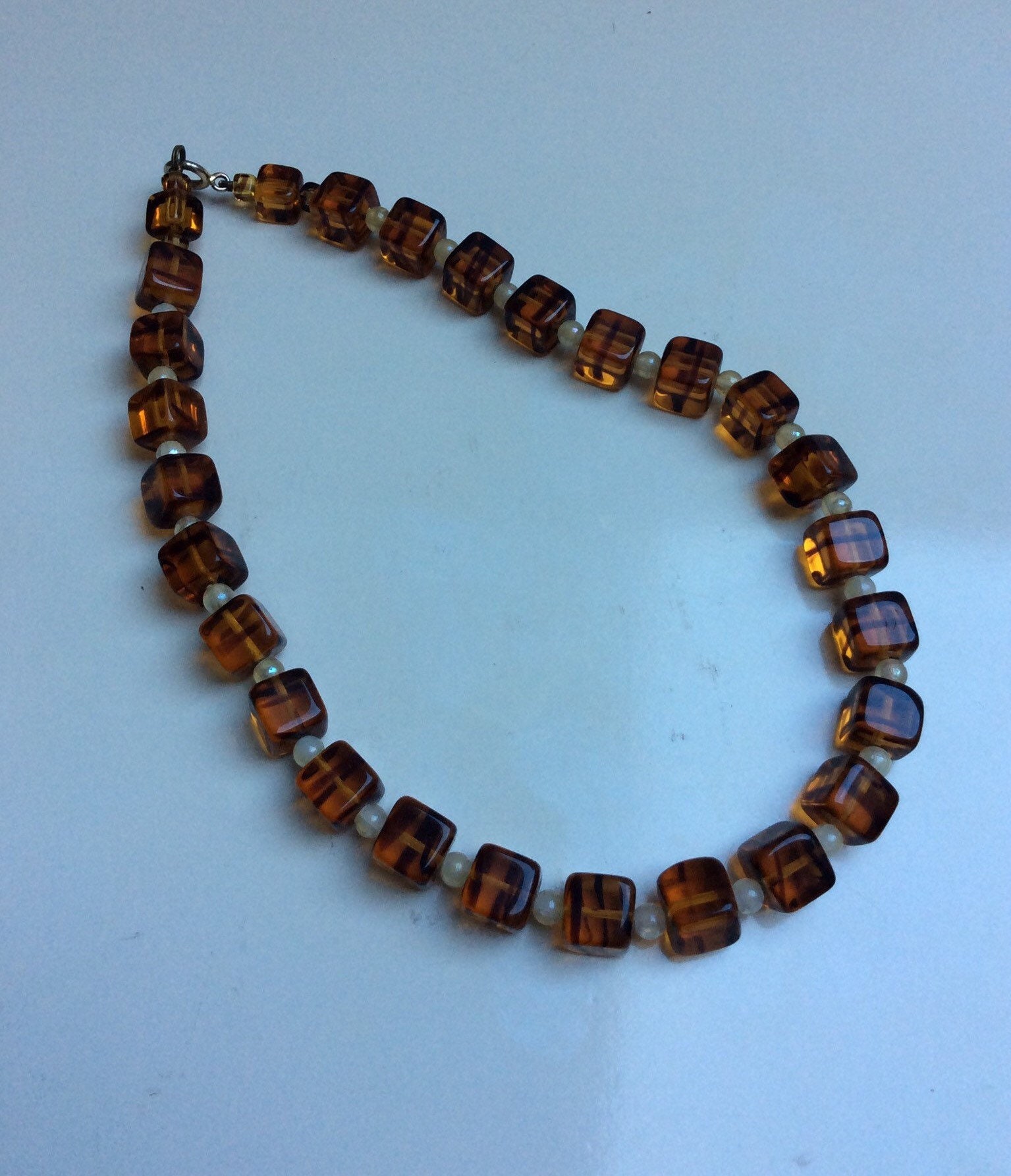 Vintage Amber Square Glass Bead Necklace - Etsy UK