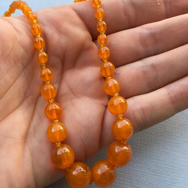 Vintage Orange Glass Bead Necklace - Etsy