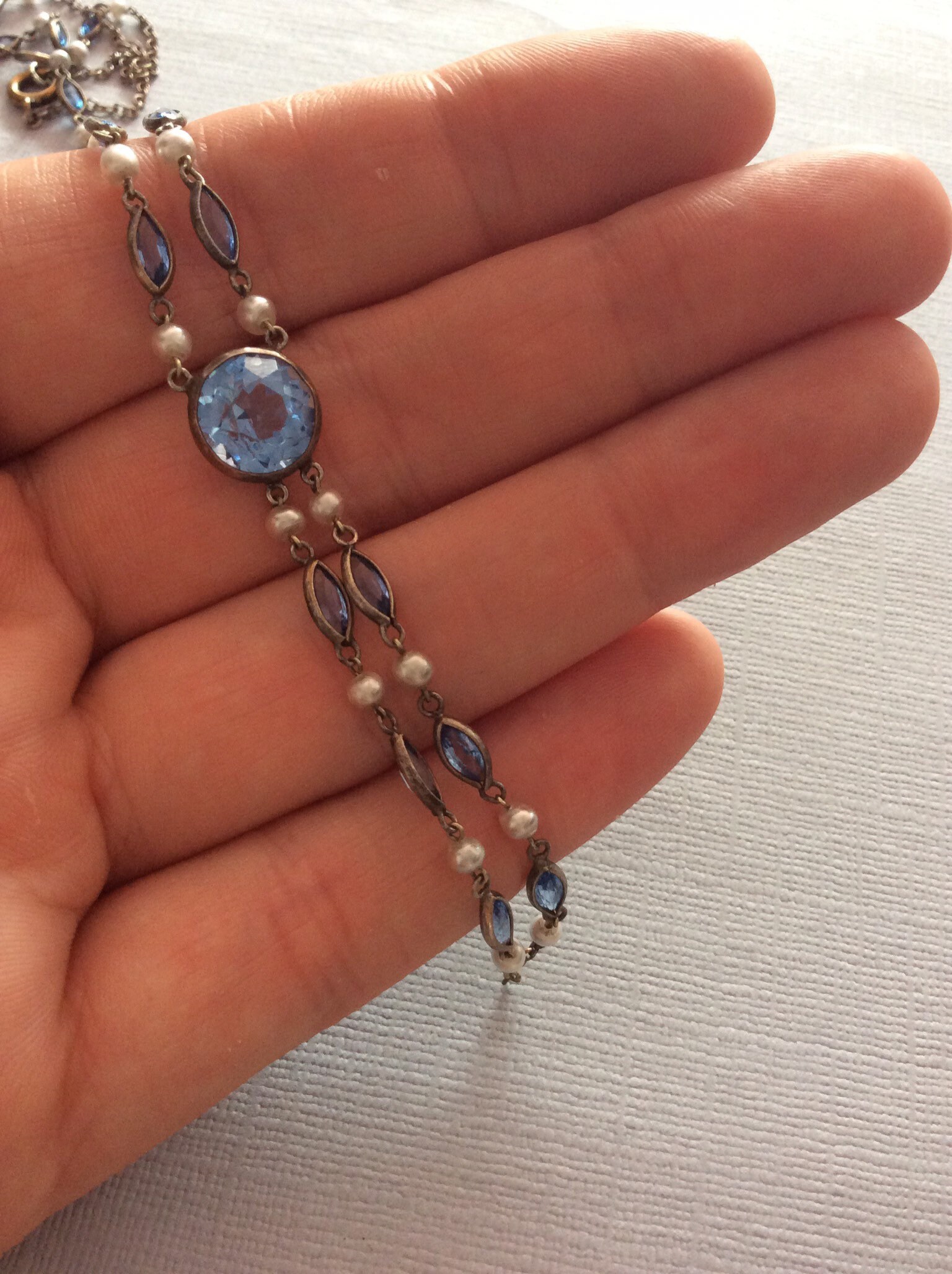 Art Deco Bezel Set Crystal Blue Glass Necklace | Etsy