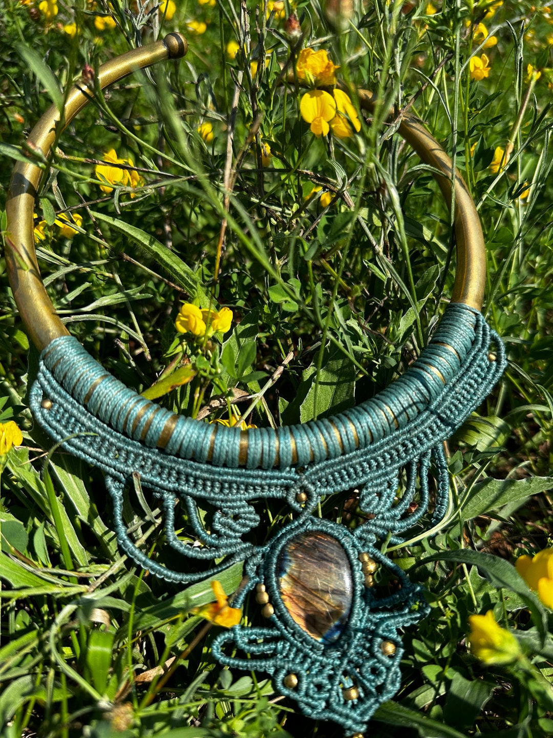 Macrame Necklace/ Brass Macrame Necklace/ Choker - Etsy