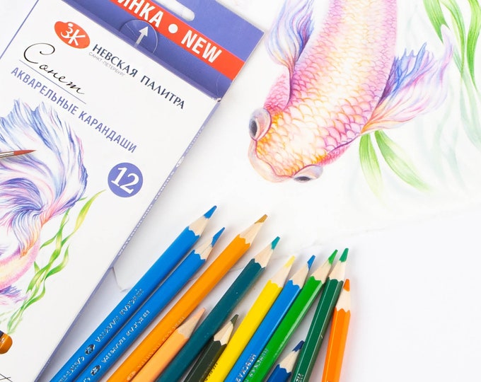 Watercolor Colored Pencils Nevskaya Palitra Set of 12 Multi Colored Art ...