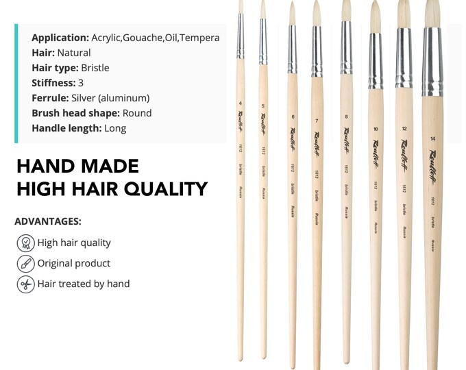 Artist Paint Brush Painting Brushes Artist Roubloff Made in Russia Bristle Round Art Gouache Oil ...